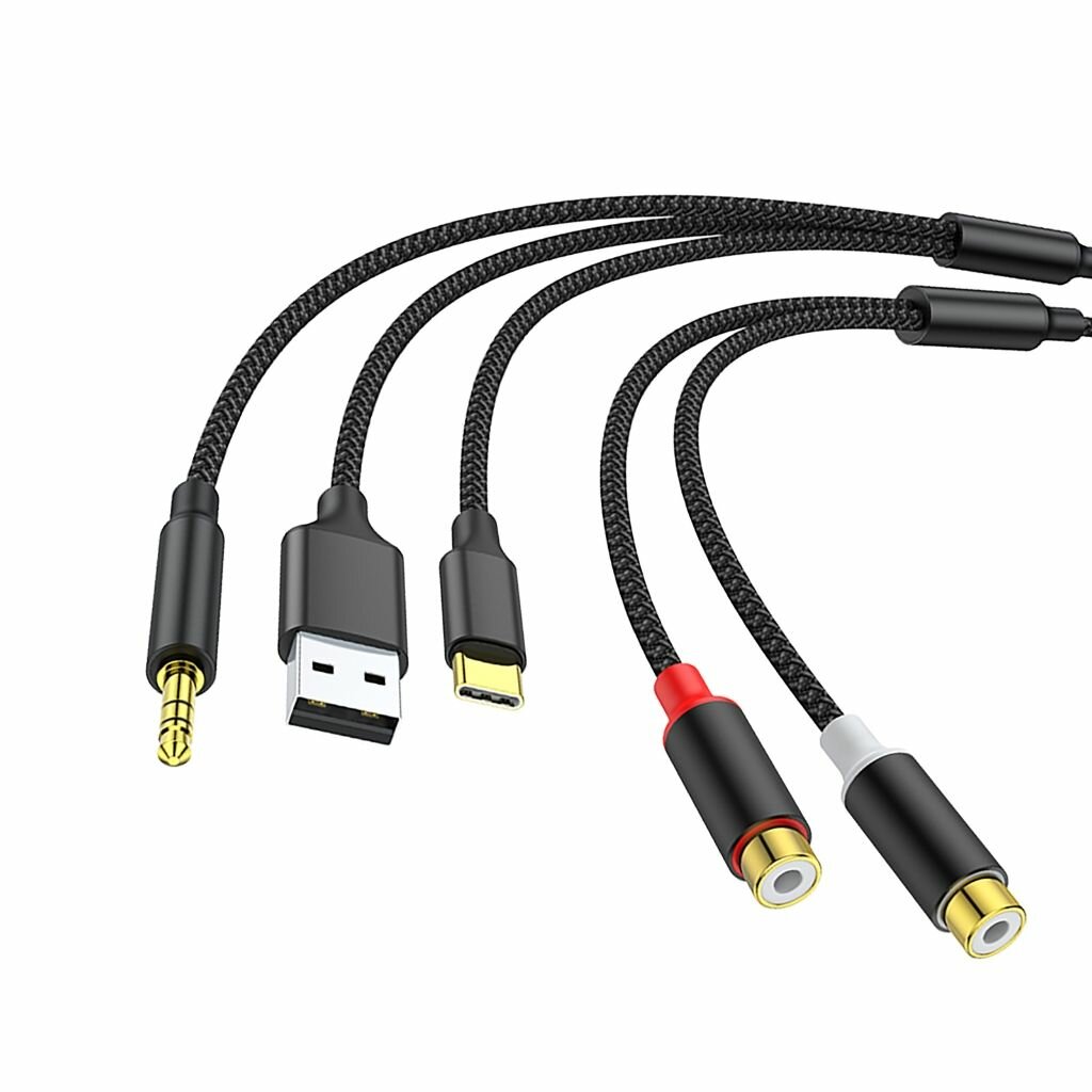 Адаптер аудиокабеля 3 в 1 USB Type-C 3.5мм на 2RCA