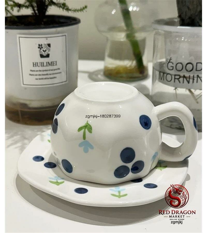 Изысканная керамическая кружка с блюдцем 300мл / Кофейная чашка неправильной формы / чашка молока