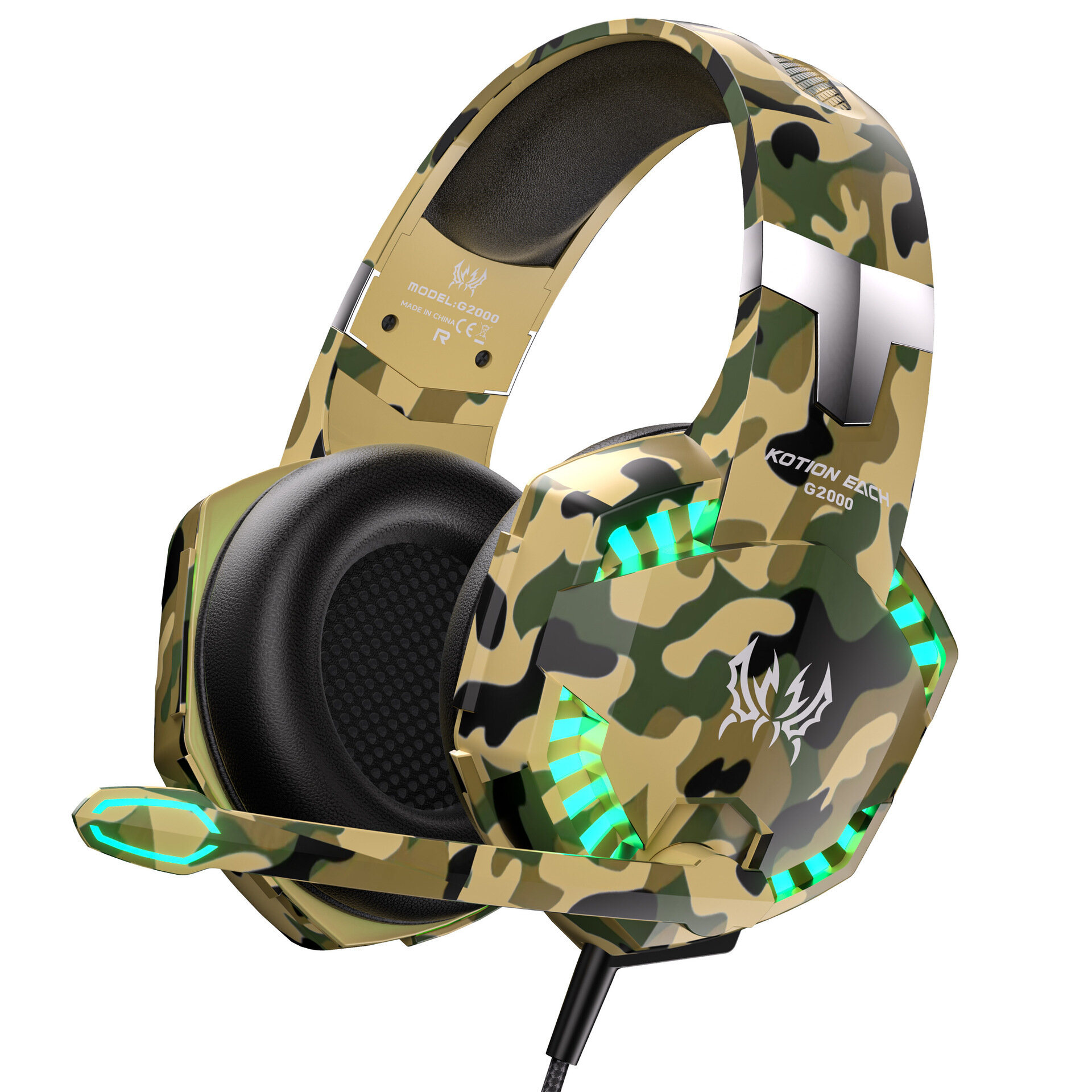 Yinzhu G2000 Проводная игровая гарнитура с микрофоном для ПК, камуфляжная желтая, 100% проводное звучание для