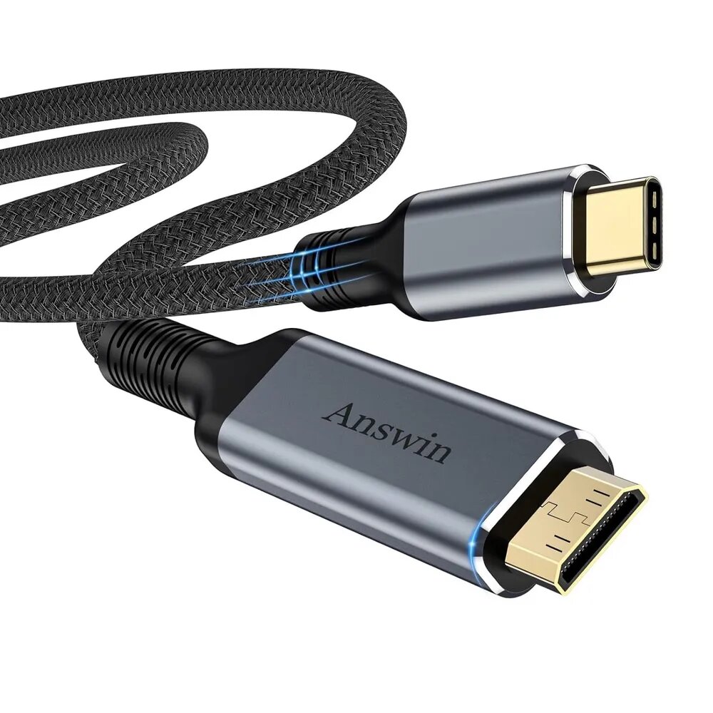 Answin Кабель для компьютерной периферии USB Type-C, 1.8 м, серый металлик