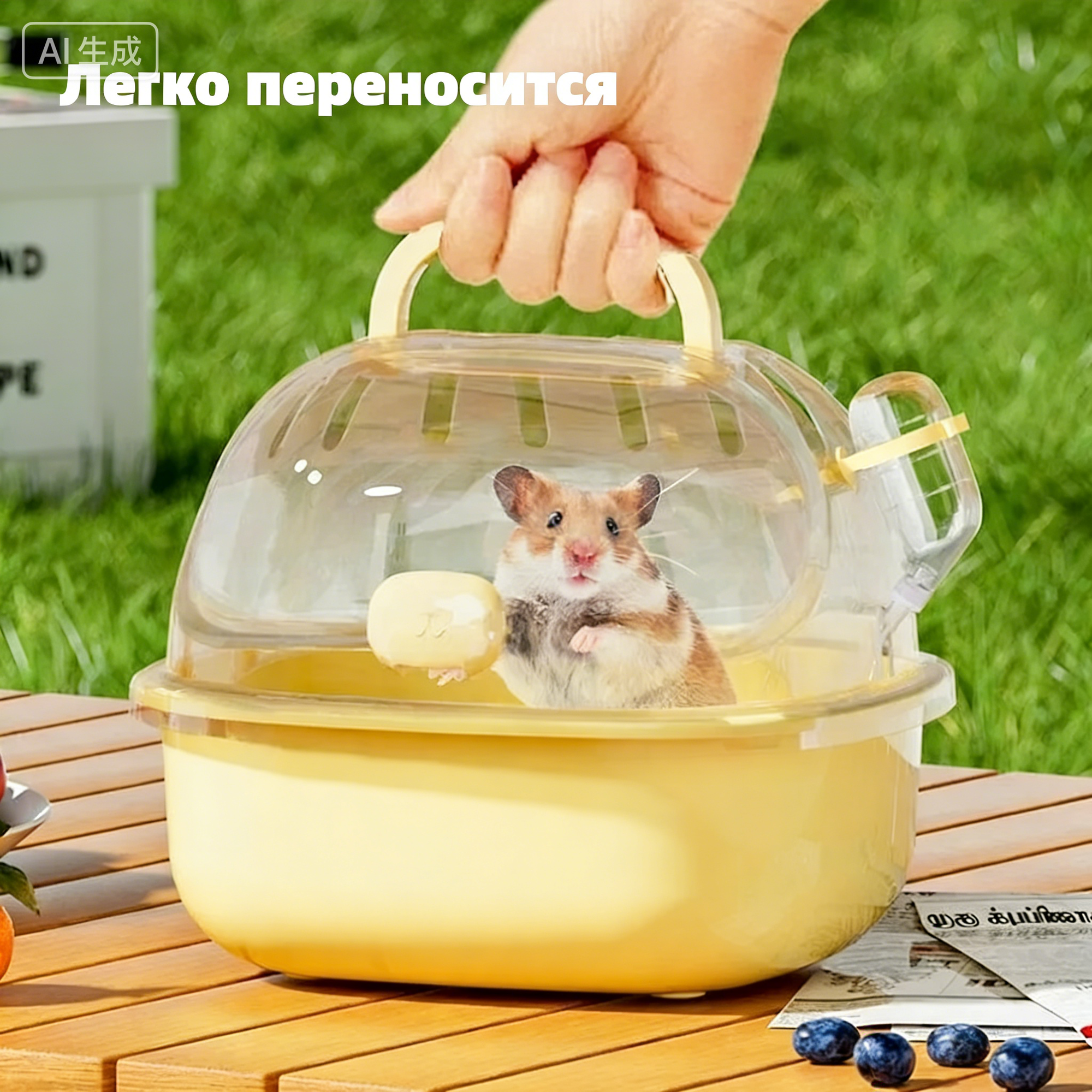 Клетка для переноски хомячка, маленький, 20,5x18,5x10,5 см, С чайником