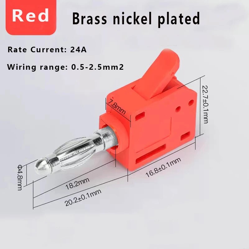 Разъем банан 4 мм Red Silvery, 24A, 0.5-2.5mm2