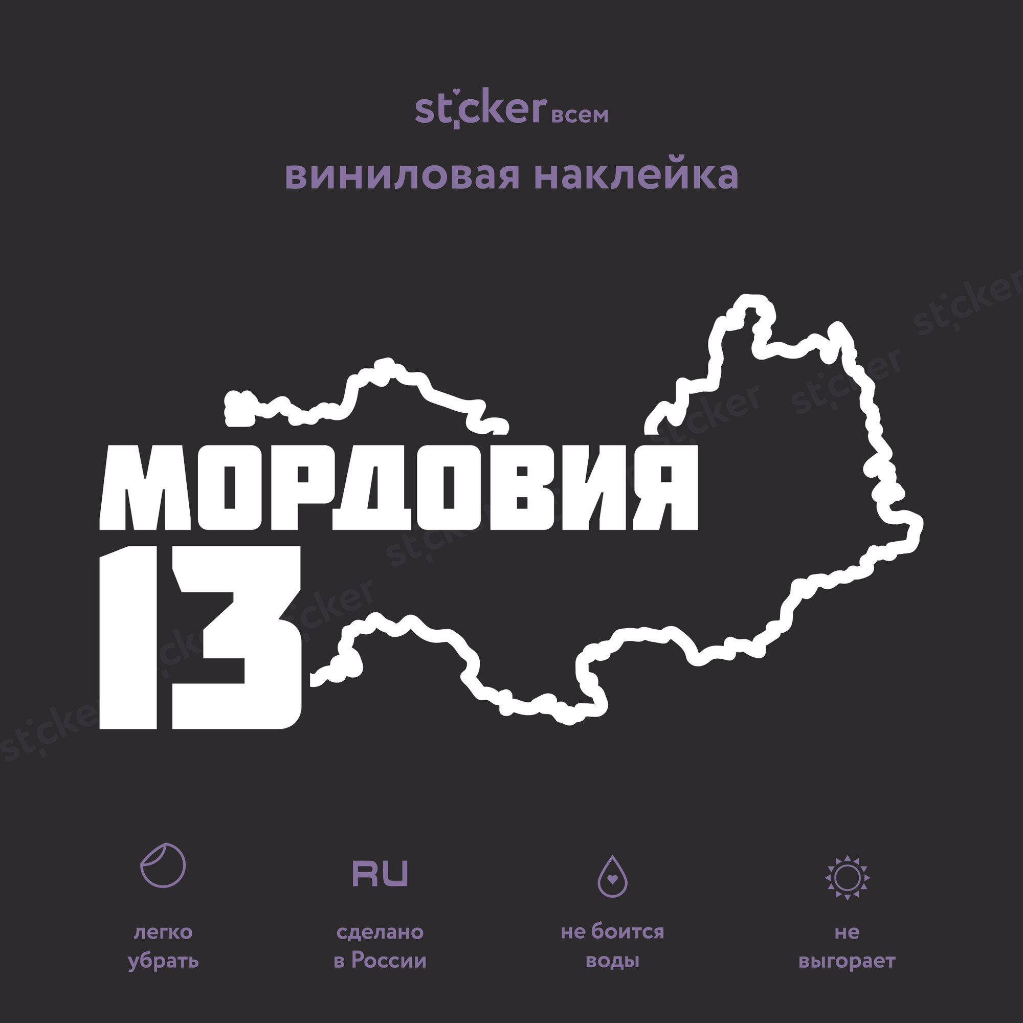 Наклейка "Республика Мордовия / 13 регион" 16х8 см