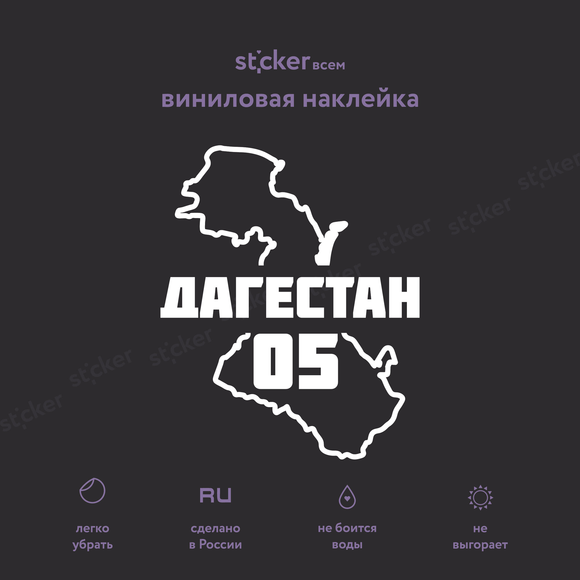 Наклейка "Республика Дагестан / 5 регион" 13х11 см