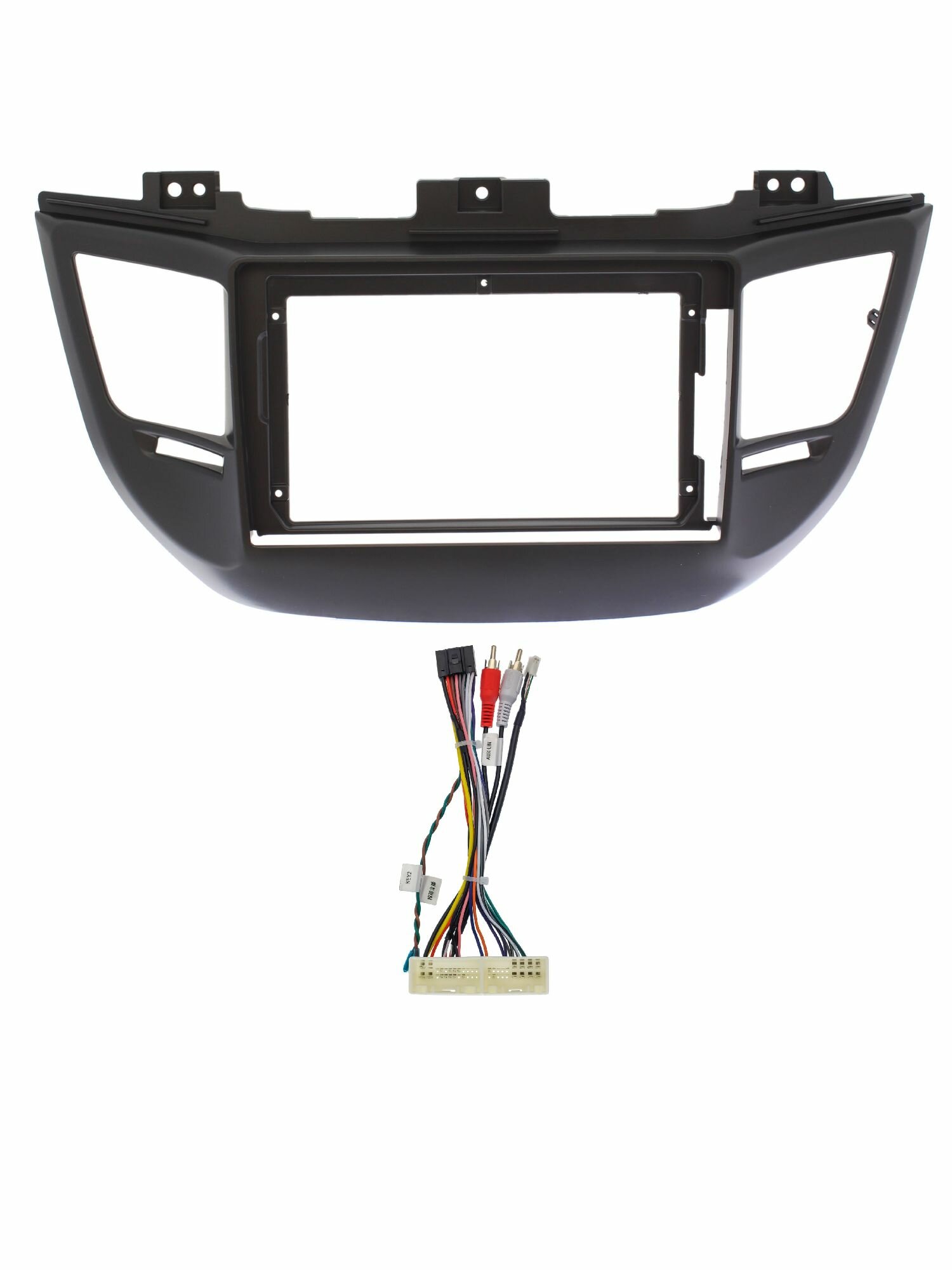 Рамка переходная Hyundai Tucson 2015 - 2018 (для авто без камеры) + проводка для 9" магнитолы / Wide Media