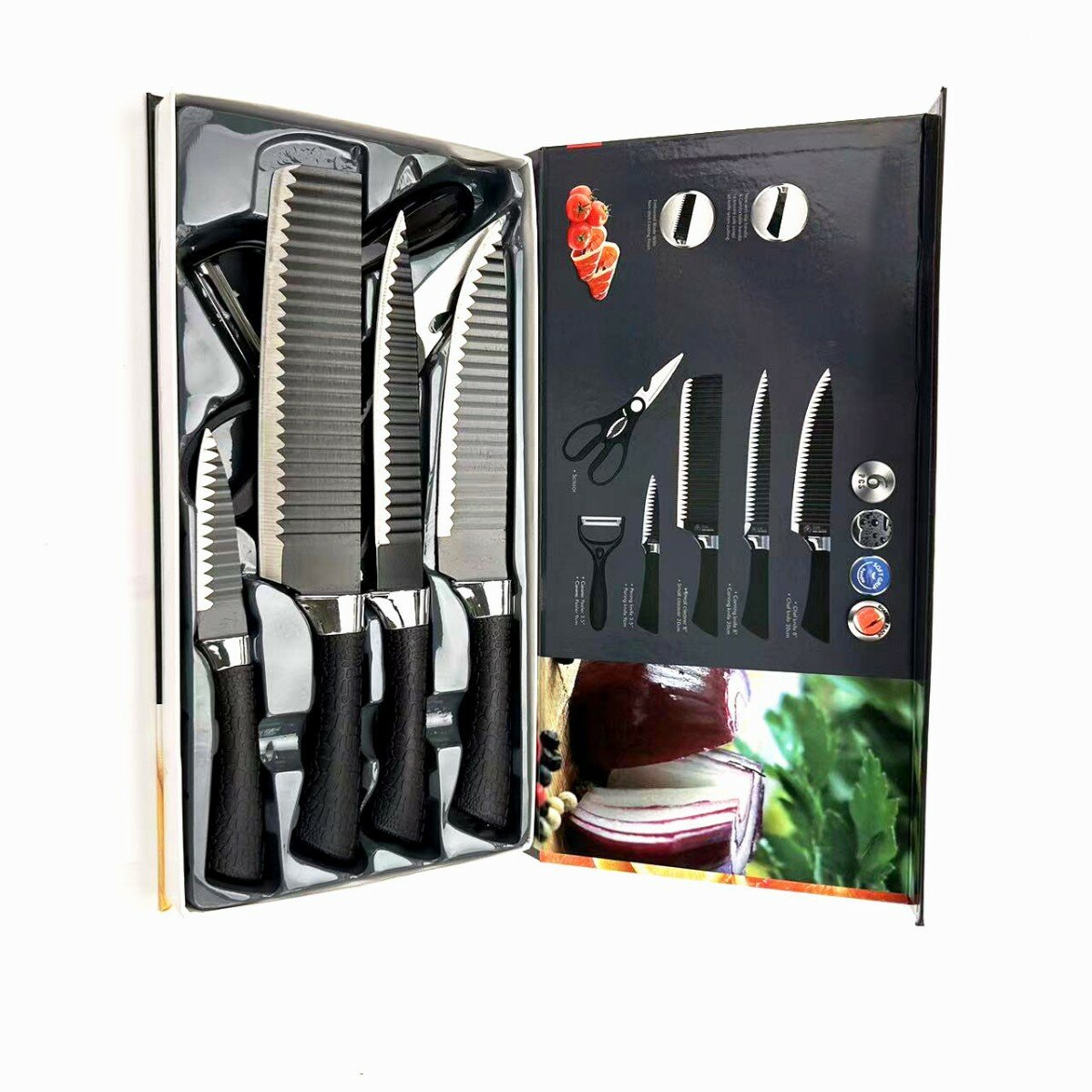 Горячая распродажа 238A Набор из шести ножей с черным волнообразным узором, антипригарные ножи для нарезки мяса, кухонный набор ножей