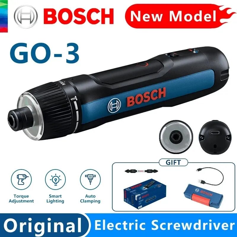 Bosch GO3 Новая умная мини-аккумуляторная отвертка 3,6 В с нажимным типом, внутреннее электричество с USB-кабелем для зарядки