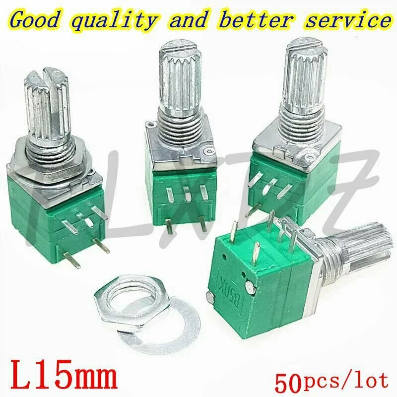50 шт. RV097NS B 1K 5K 10K 20K 50K 100K 500K OHM B20K B10K с переключателем аудио 5PIN вал 15 мм уплотнение усилителя потенциометр, 5 К Ом