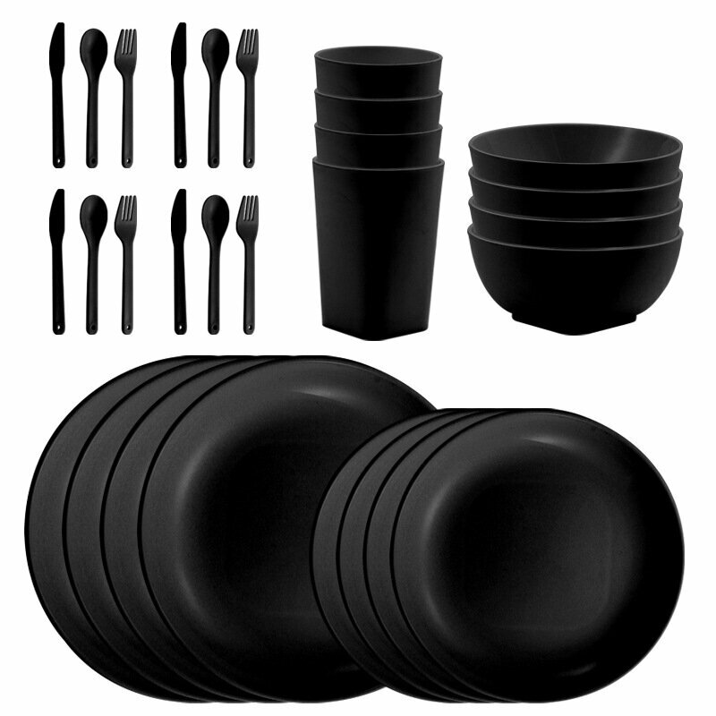 2026 Последний эксклюзивный набор мисок и тарелок для дома, простой домашний набор посуды, белые и черные пластиковые миски и тарелки