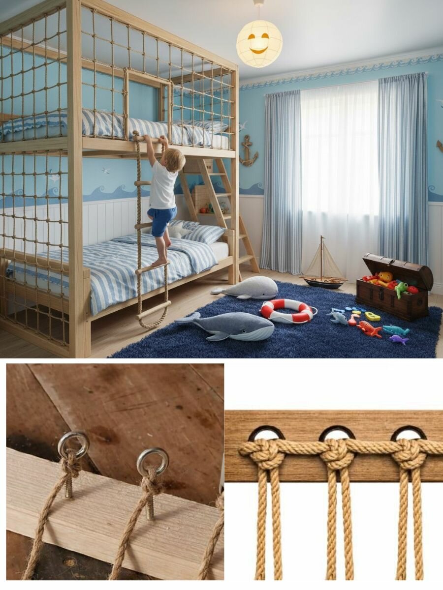 Сетка для лазания из джутового каната 6 мм ячейка 15х15см размер 0,6х0,9м