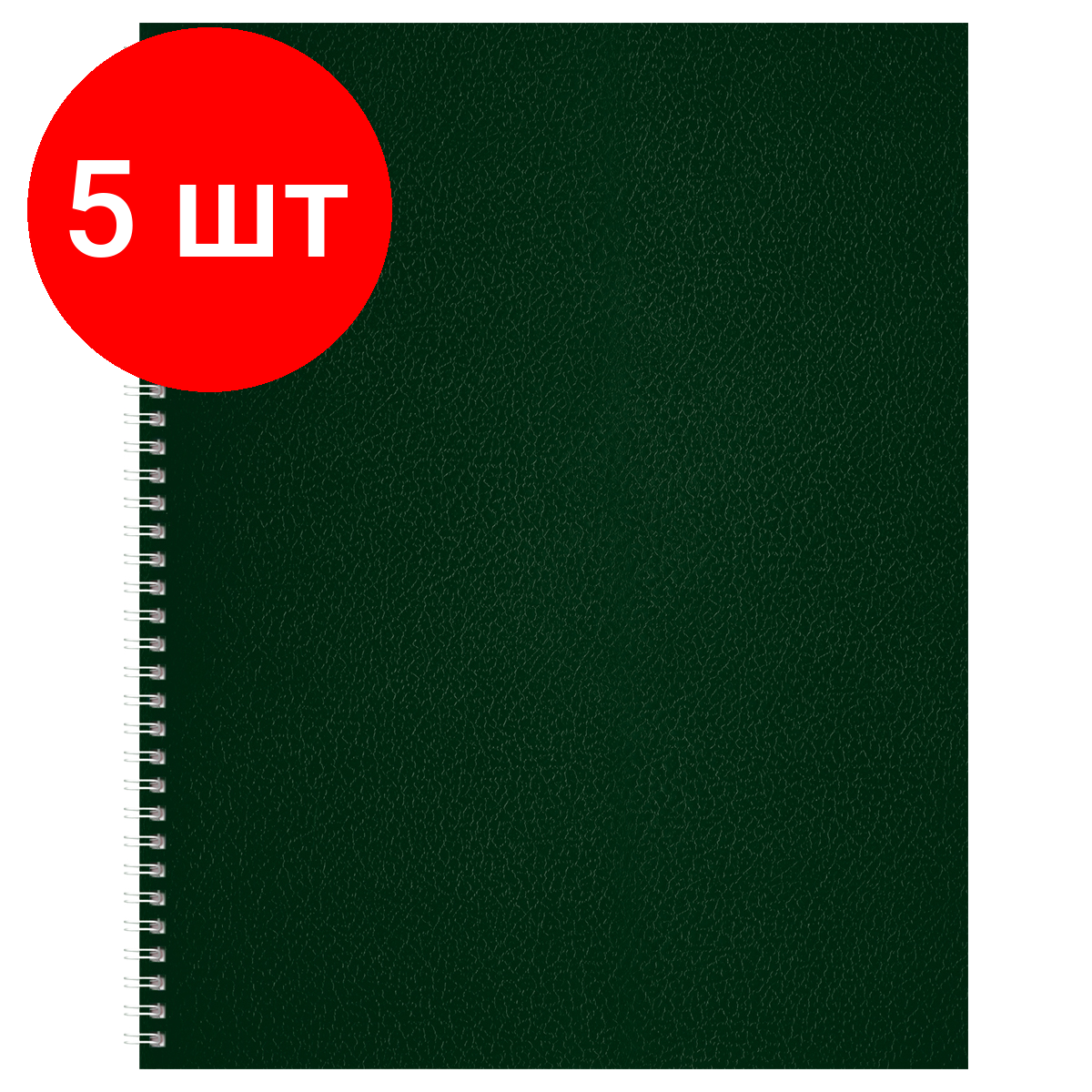 Комплект 5 шт, Тетрадь 96л, А4, клетка на гребне BG, бумвинил, зеленый