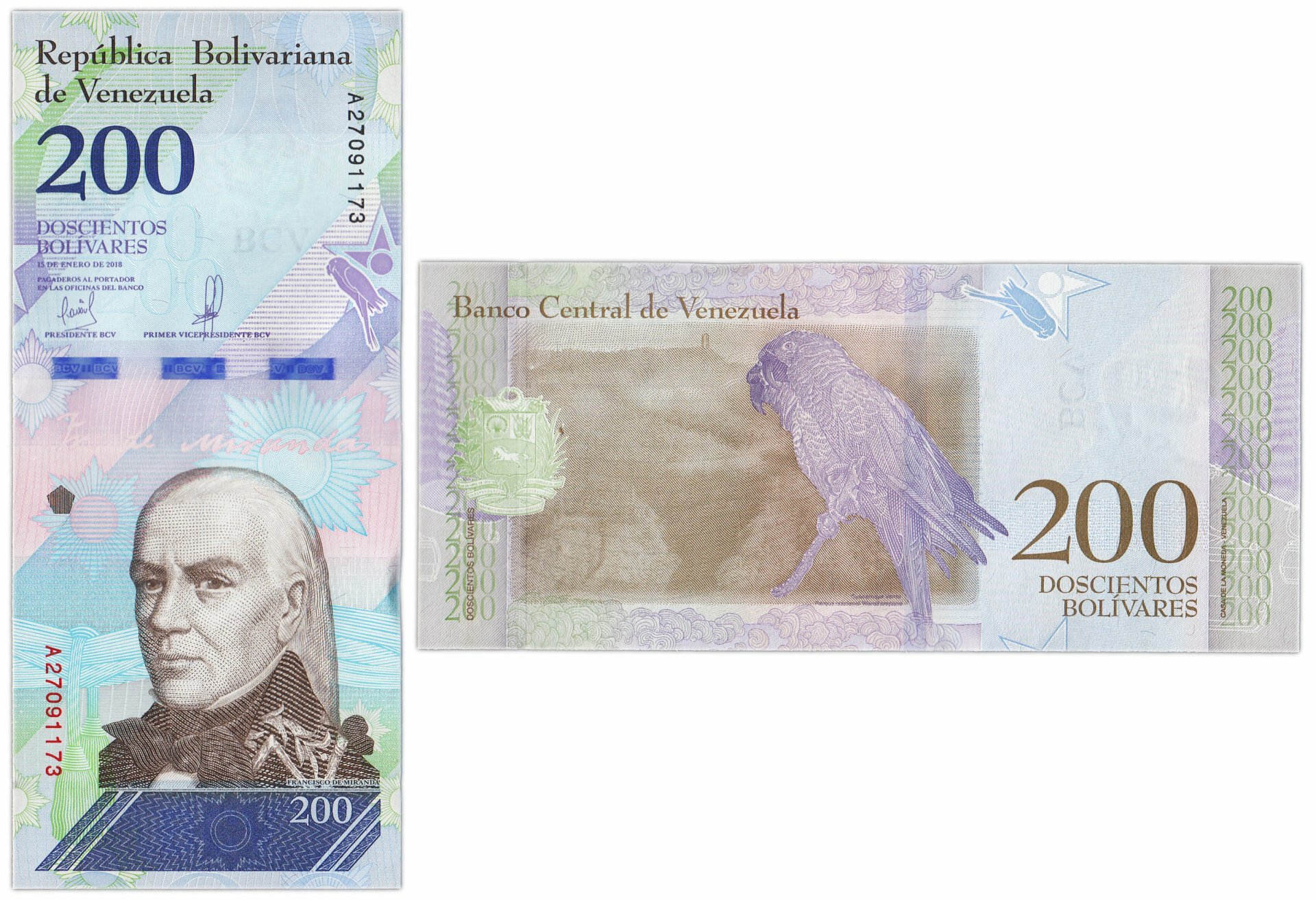 Венесуэла 200 боливаров 2018 Pick 107a 15/01/2018 серия А
