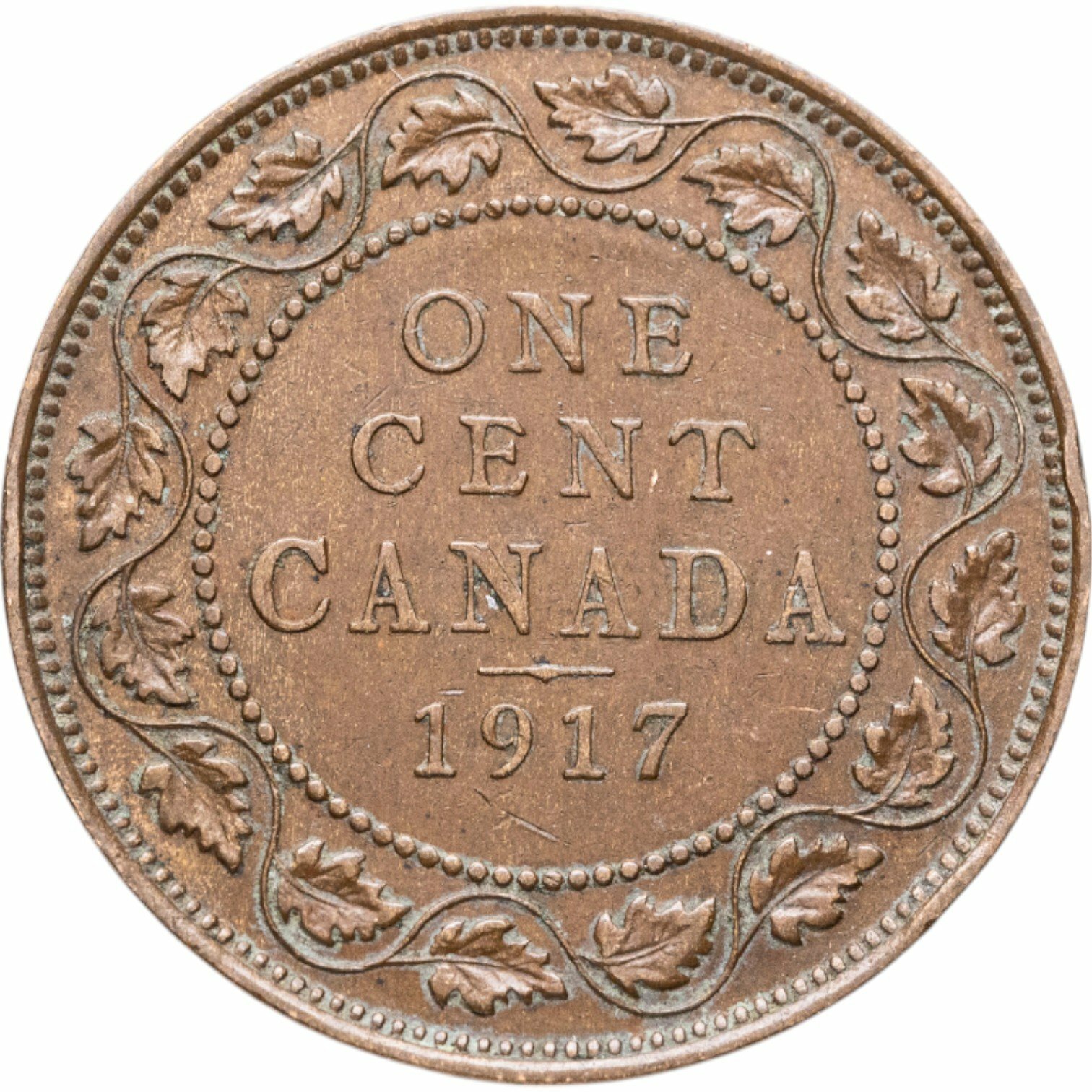 Канада 1 цент cent 1917, Бронза, в сохранности XF