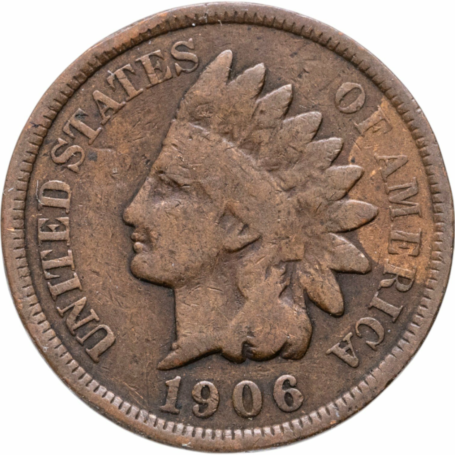 США 1 цент 1906 "Indian Head Cent", Бронза, в сохранности VF-XF