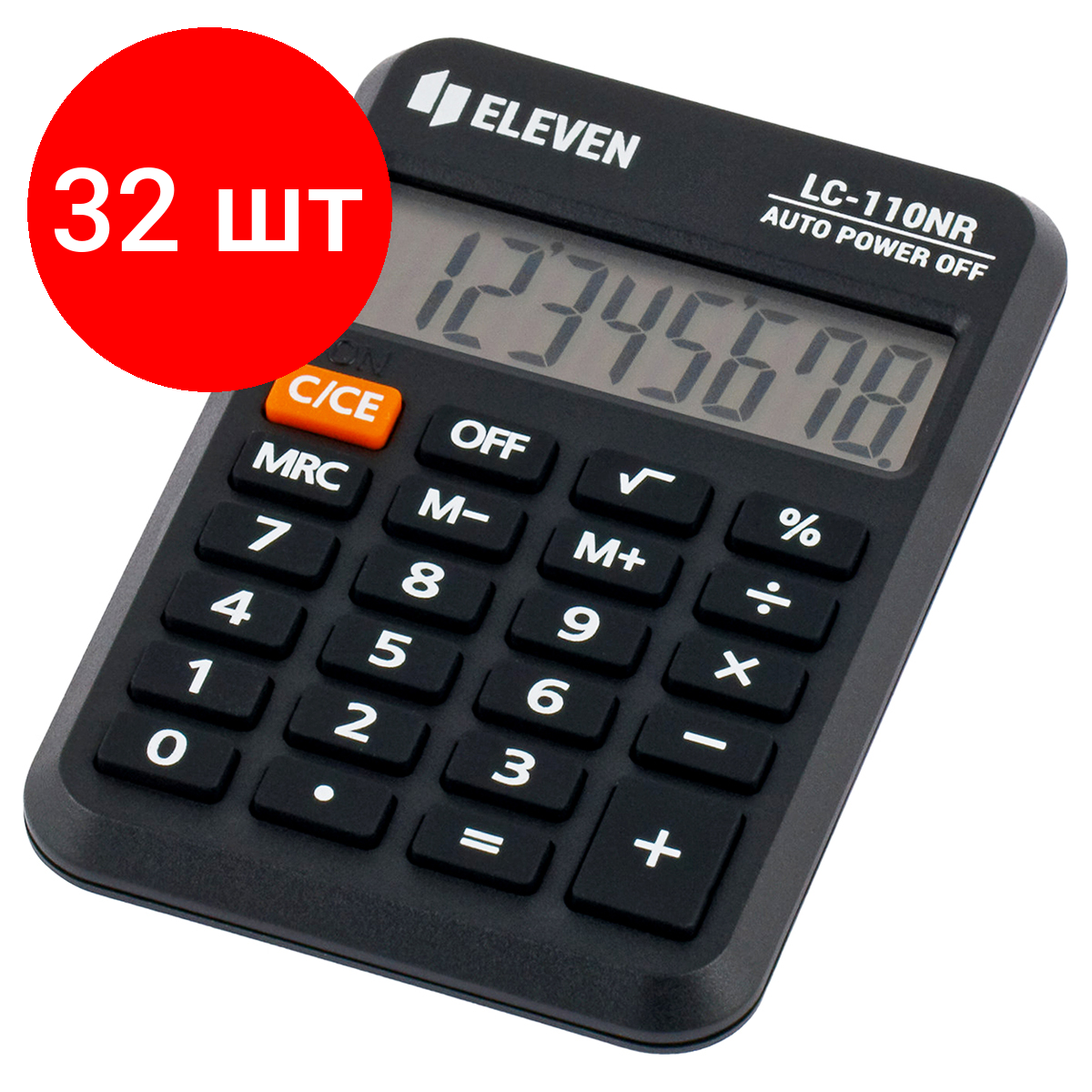 Комплект 32 шт, Калькулятор карманный Eleven LC-110NR, 8 разрядов, питание от батарейки, 58*88*11мм, черный