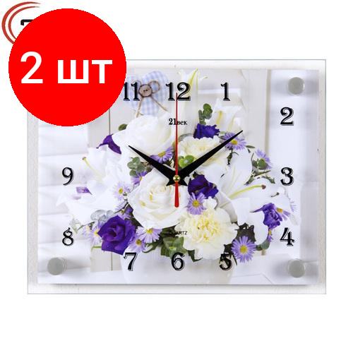 Комплект 2 шт, часы настенные 2026-114 прям (20Х26) букет рубин