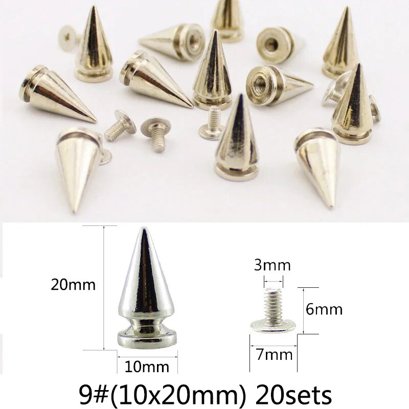 Шипы серебряные 10x20 мм (20шт)