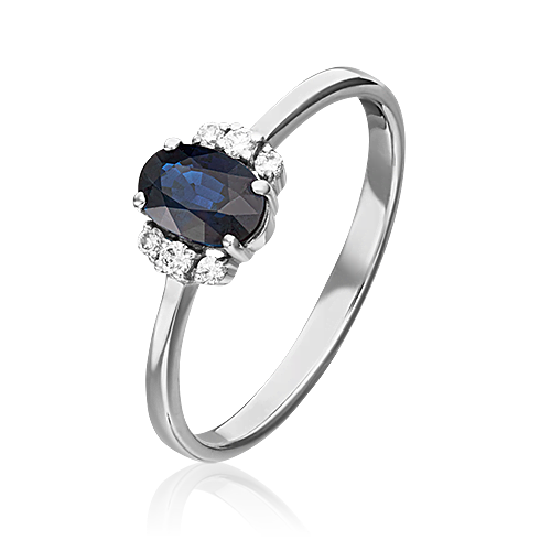 Кольцо, белое золото, 585 проба, бриллиант, сапфир