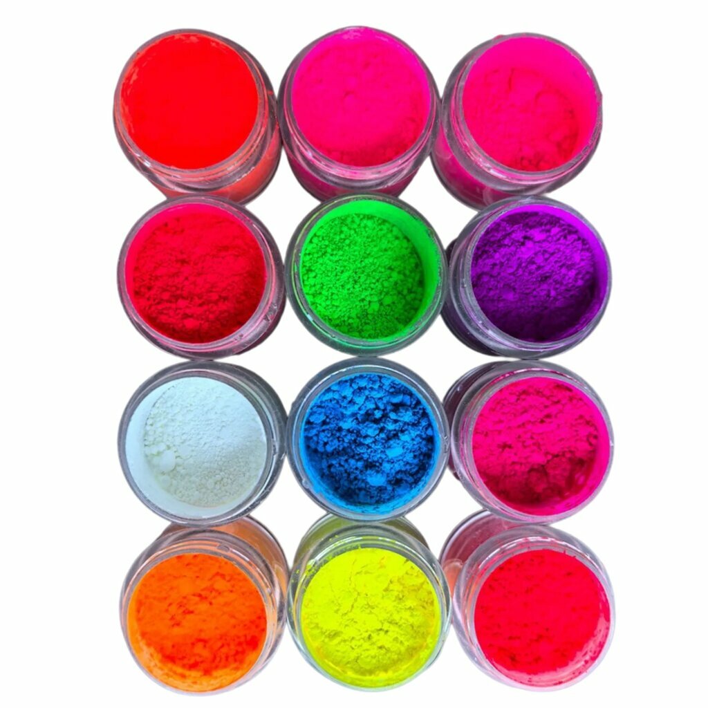 Упаковка из 12 Флуоресцентных Блестящих Порошков на Основе Пигментов 12 Цветов для Художественных Ярких Вечерних Принадлежностей