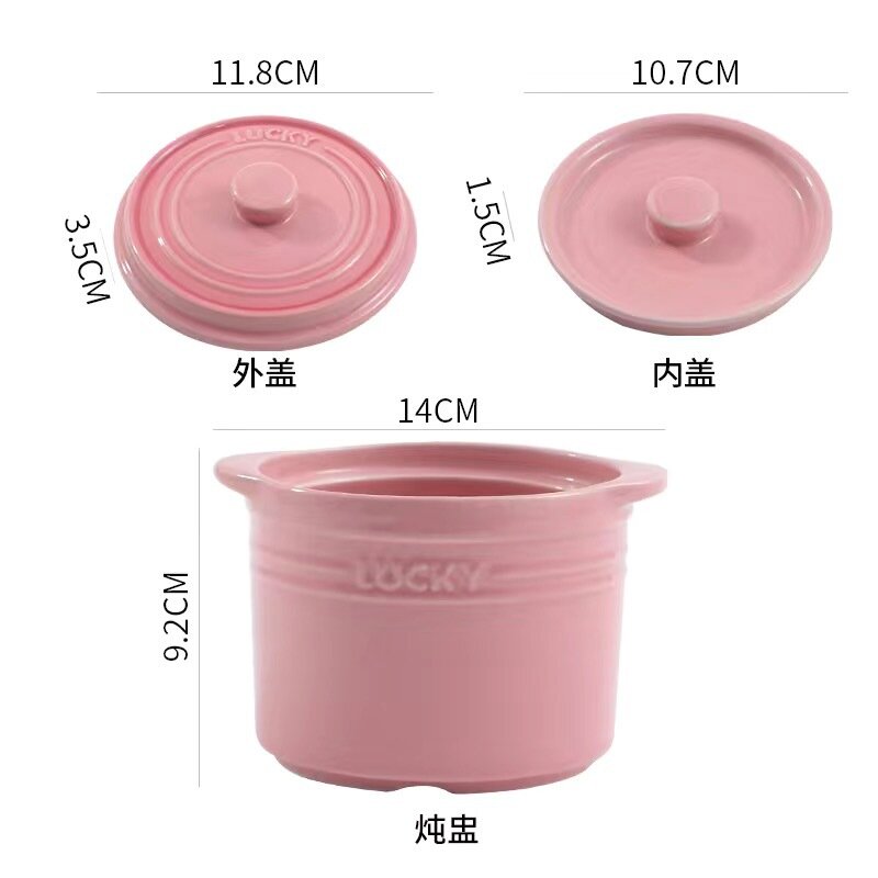 Керамическая суповая чашка с двойной крышкой, водонепроницаемая, для домашнего использования, взрослая чашка для тушеного мяса, миска для вареных яиц, креативная чаша для тушеного мяса с двумя ушками, глиняный горшок для одного человека