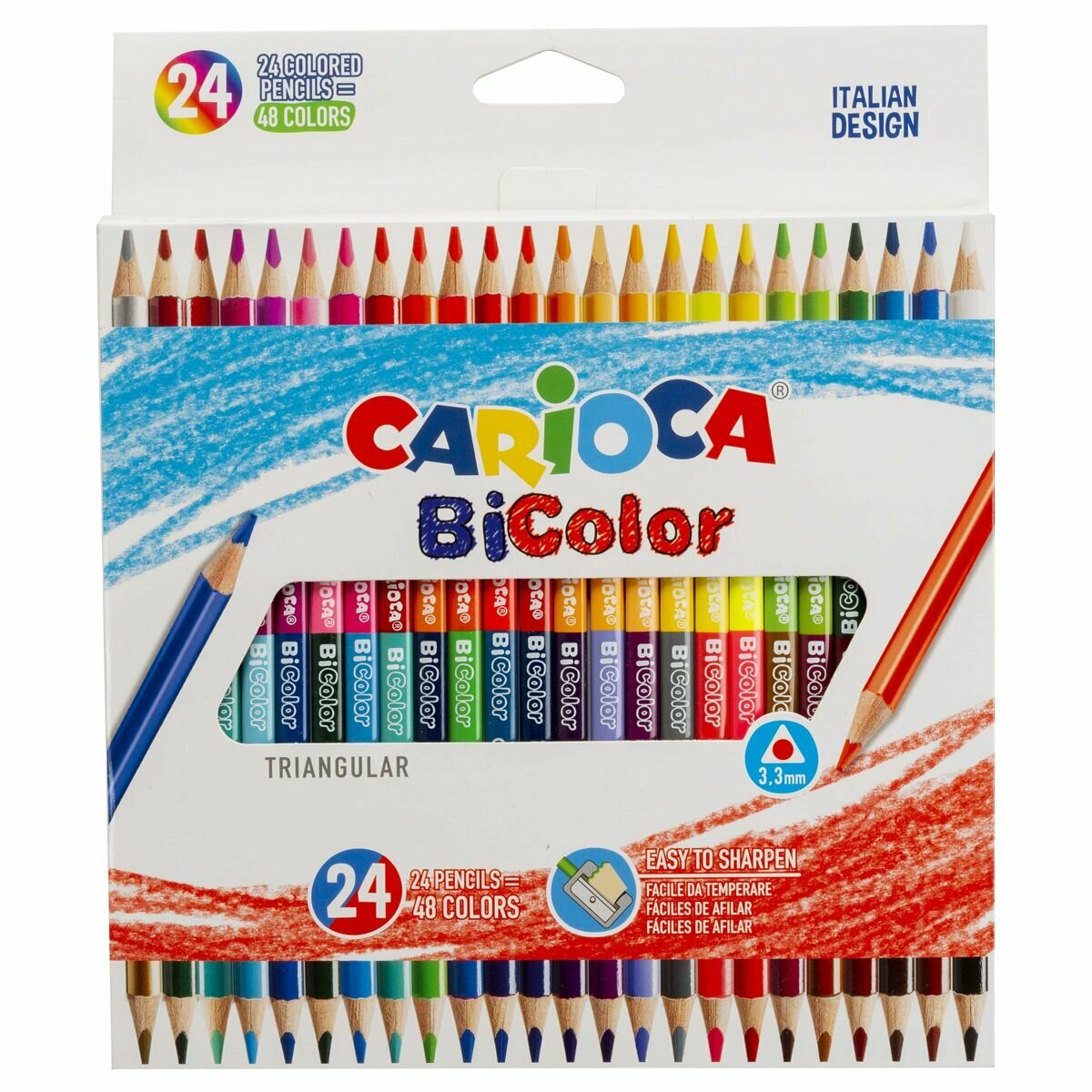 2 шт. Карандаши цветные двухсторонние Carioca "Bi-Color", 48цв, 24шт, трехгран, заточен, картон, европодвес