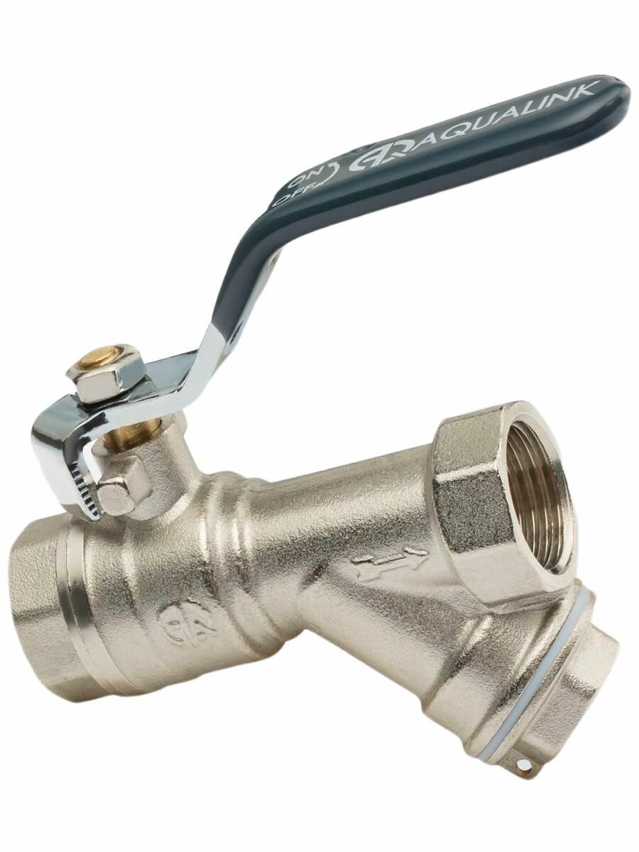 Кран шаровой с косым фильтром полнопроходной (рычаг) AQUALINK 1/2"