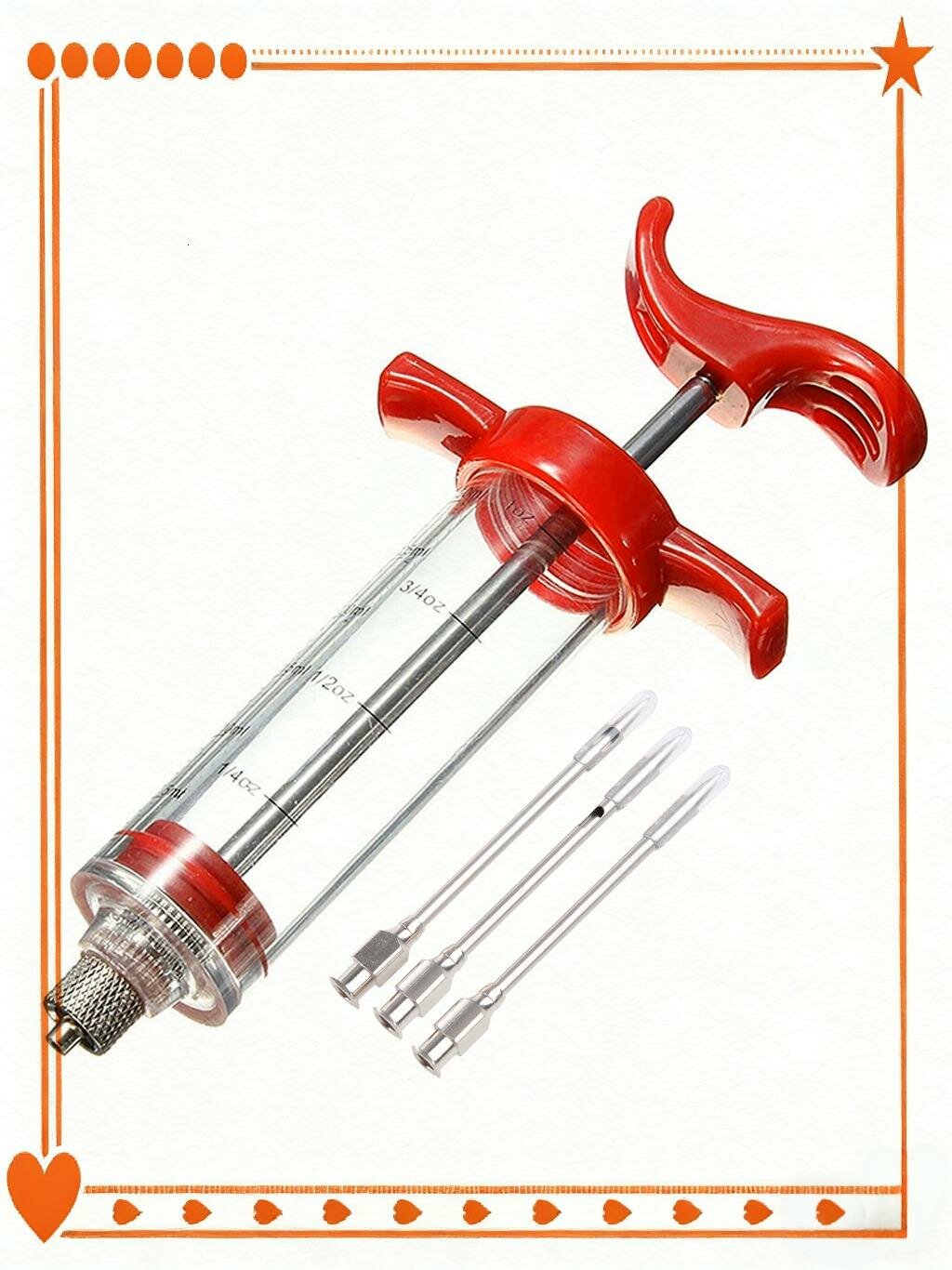 Пластиковый инъектор для мяса с иглами, красный