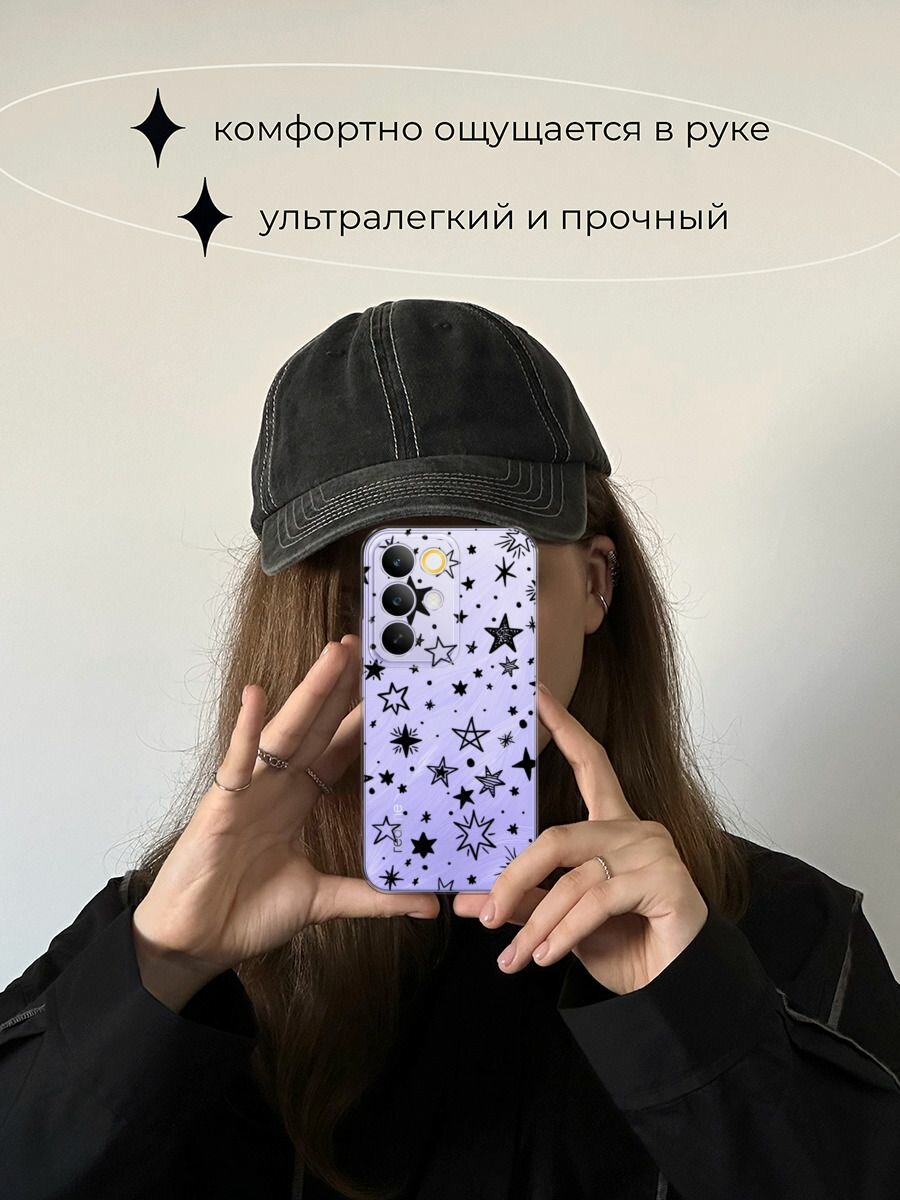 Чехол на Realme C85 Pro / Реалми C85 Про с принтом Звездочки графика черная, прозрачный — фото 1