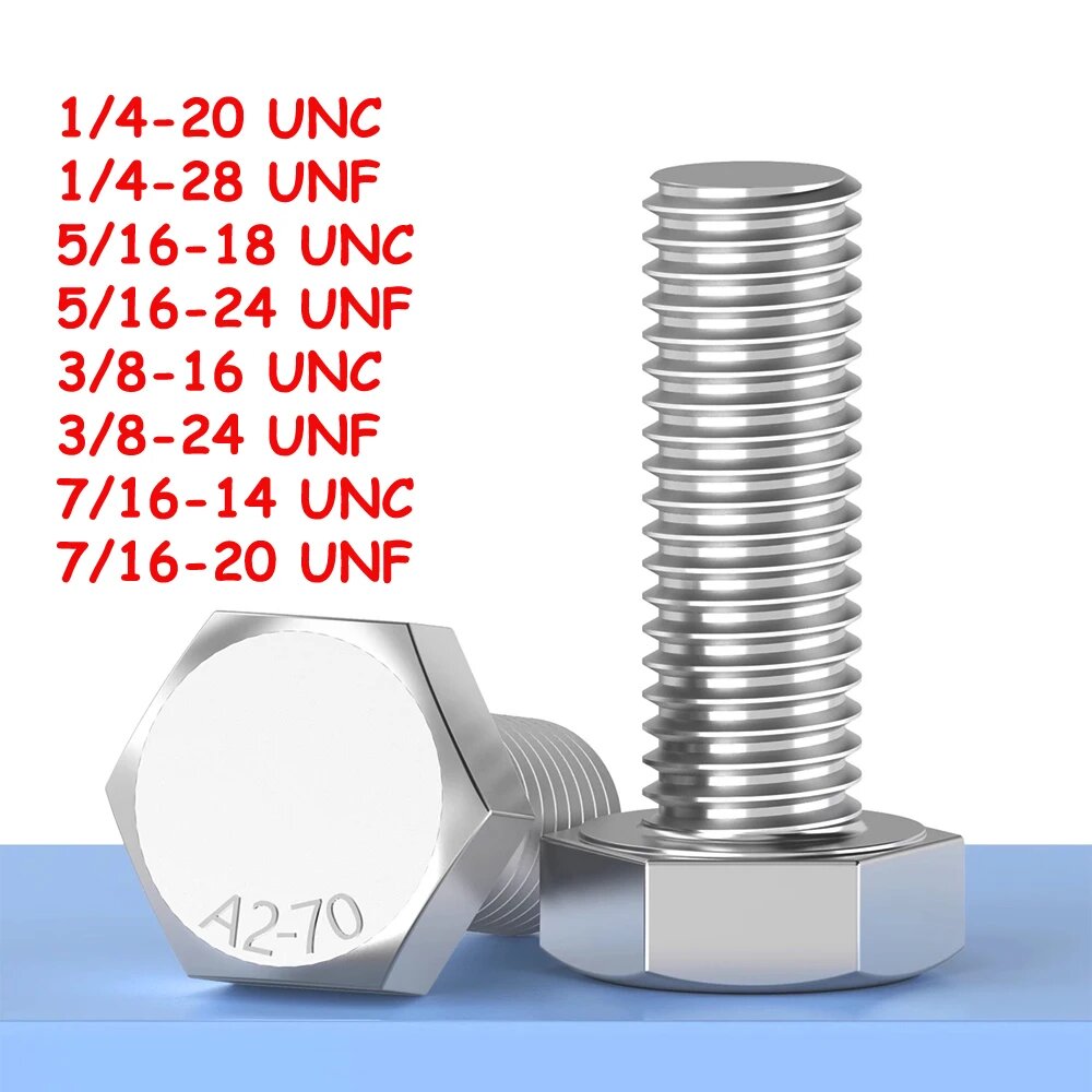 Винты с шестигранной головкой Yiqianyuan 1/4 5/16 3/8 7/16 дюймов SUS304 1I4-20 UNC(5Pcs), 1.0inch