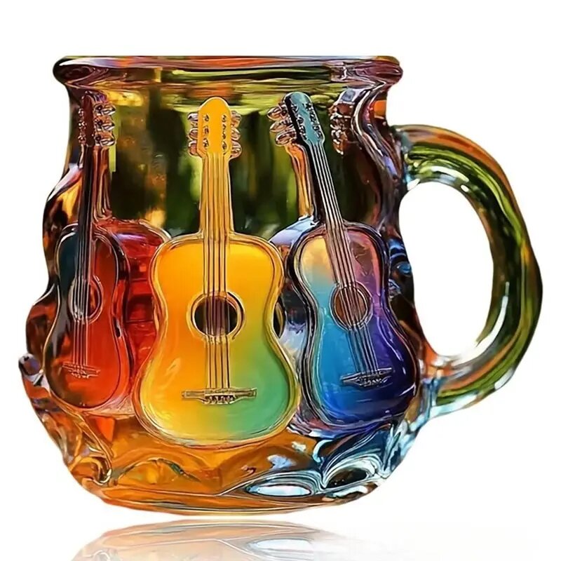 Радужная стеклянная кружка для любителей музыки