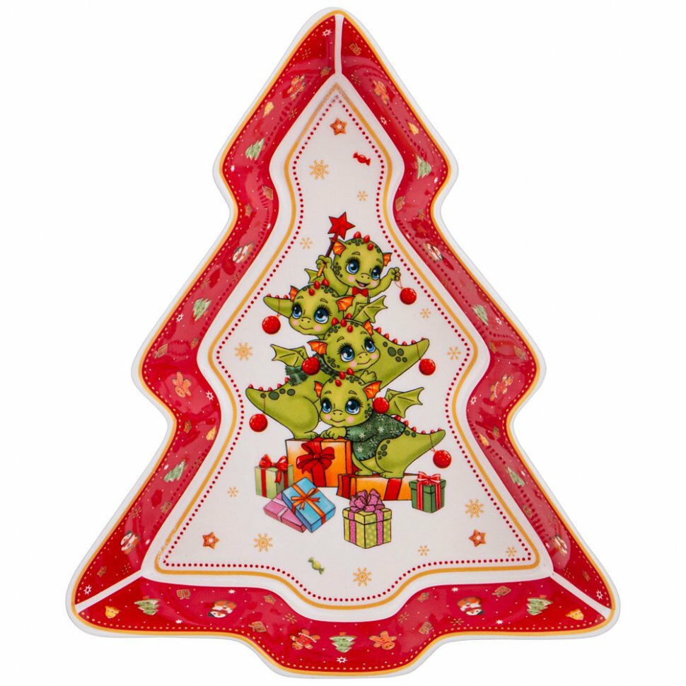 Блюдо 25 х 21 х 4 см ёлка красное LEFARD "с новым годом! /дракончики" / 330665
