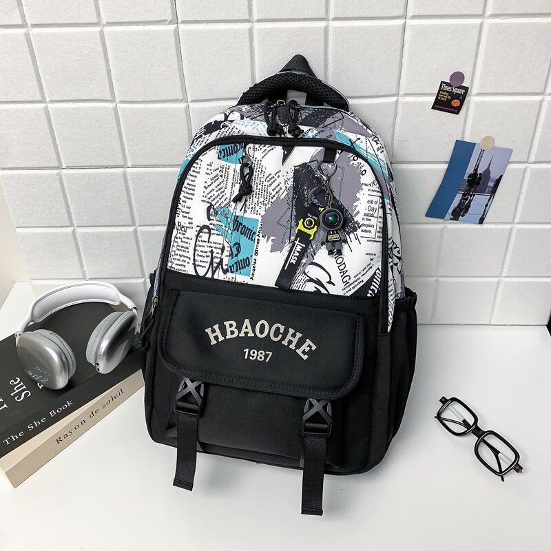 2026 Лесной стиль INS Свежий большой объем Высококачественный граффити рюкзак для девочек в средней школе, старшей школе и колледже, двойной плечевой дорожный рюкзак