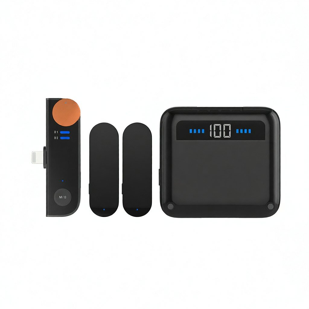 COMICA Vimo S-MI Беспроводная Микрофонная Система с 1 Приемником и 2 Микрофонами Диапазон Передачи 200M Встроенный Аккумулятор с Чехолом для Зарядки Для iPhone 13/13 Pro/12/12 Цвет Черный/Белый 2.4GHz Керамическая Антенна 48kHz 24bits 10dBm -32dB±2dB