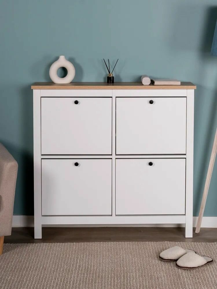 Сага тумба для обуви 113х108 белая/ясень