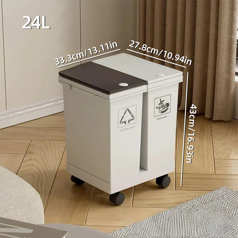 60-литровый мусорный бак в японском стиле, три категории, большая емкость, разделение сухого и влажного мусора, с колесами, передвижной контейнер для отходов
