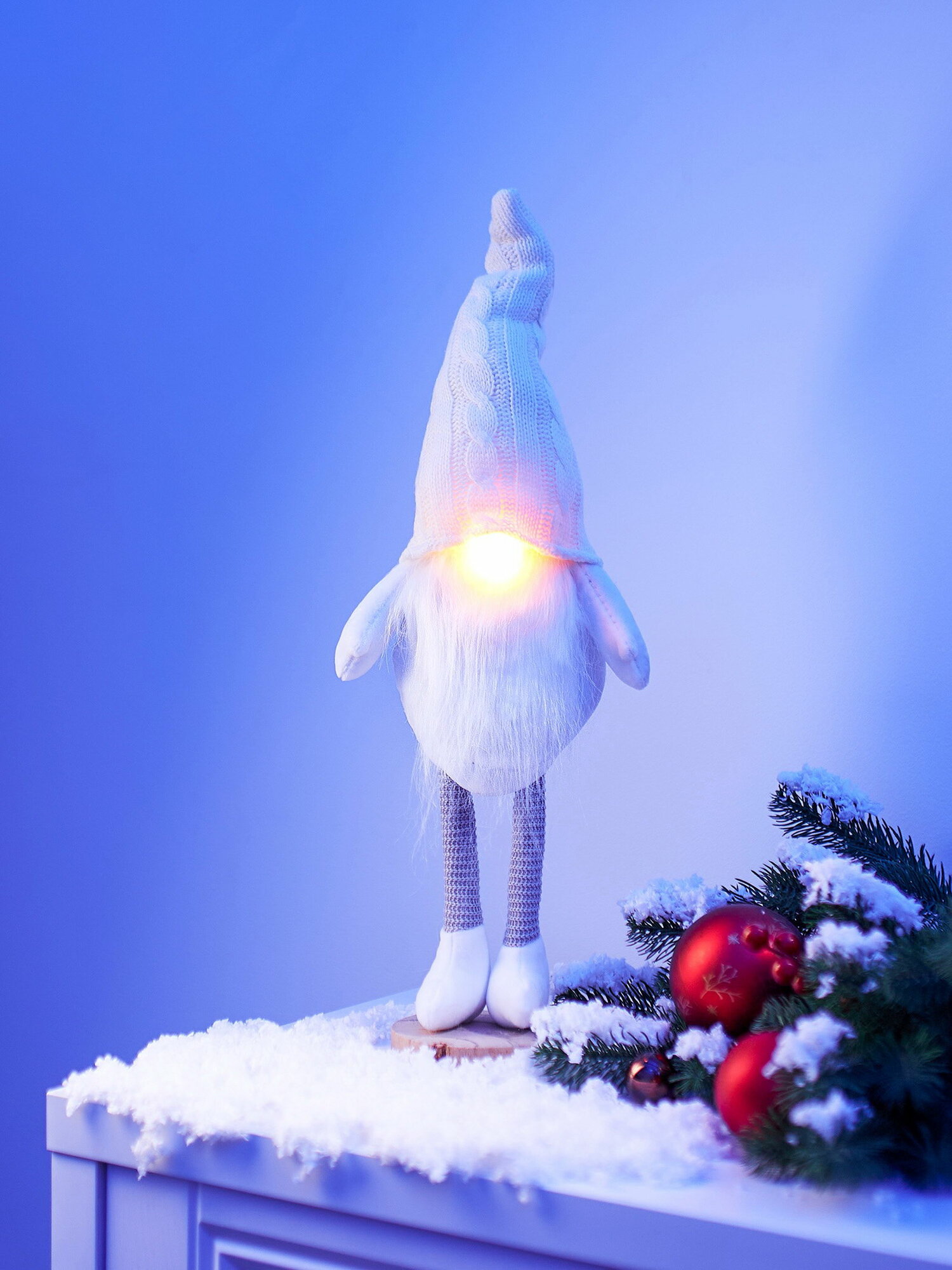 Фигура "Гном в белом" 55 см, текстиль, 1 LED, от батареек AG13x3, свечение тёплое белое