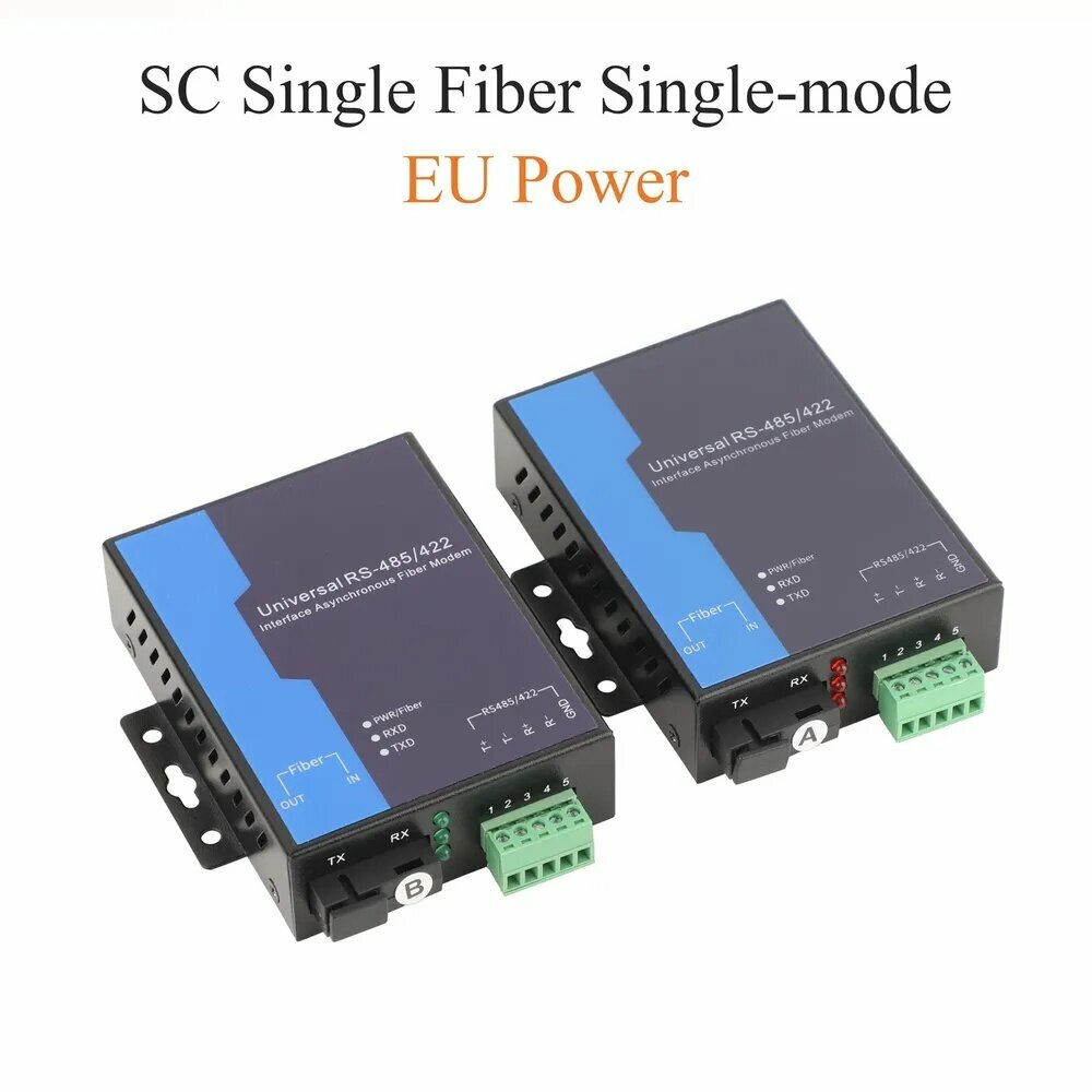 1-парный оптический приемопередатчик данных RS485, односторонний двунаправленный SC/FC, одномодовый одноволоконный/многомодовый двухволоконный медиаконвертер с адаптером питания для ЕС