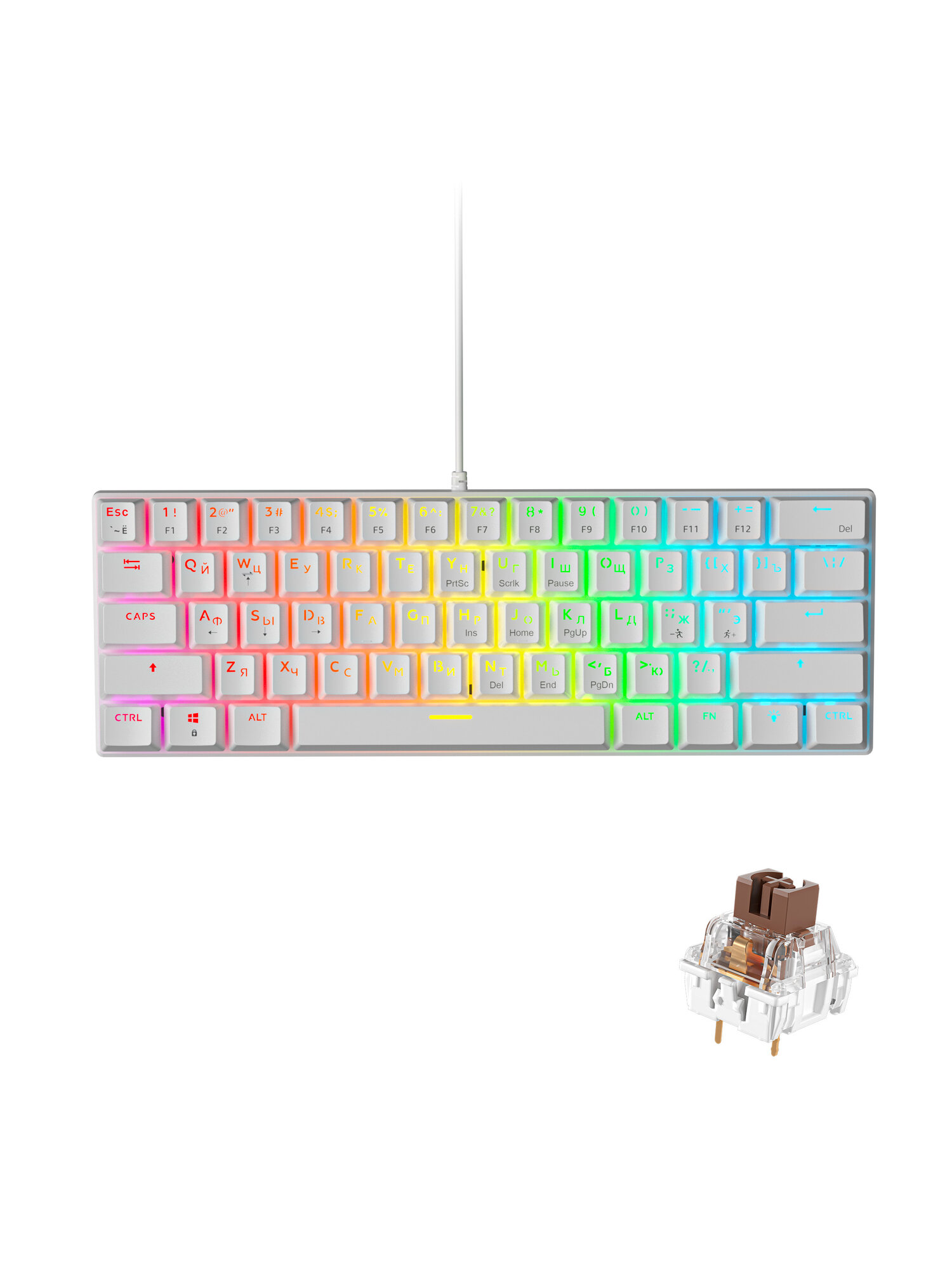 Клавиатура механическая CyberLynx с подсветкой, игровая клавиатура, Brown Switch , белая