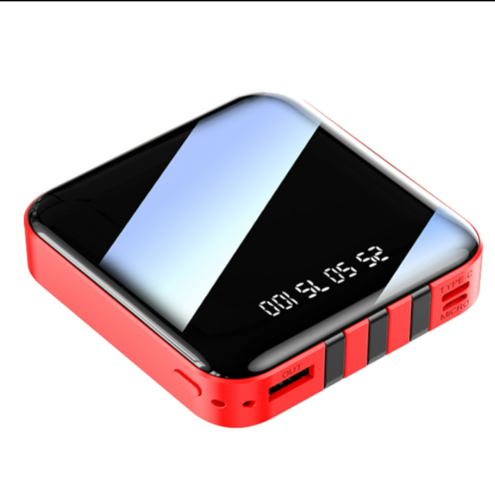 Power Bank 10000mAh, цвет Red/black, батарея 5V10000mah, вход/выход 5V2A, время зарядки 4-5 часов, время использования 3-5 раз, размер 80*80*23mm, с кабелем Type-C Micro USB, LED индикацией заряда, упаковка Gift Box, в комплект входят 1 Power bank и 1