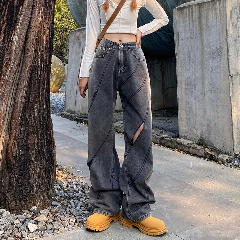 LI Mall Унисекс джинсы скейтбординг рваные пустынный стиль прямые деним