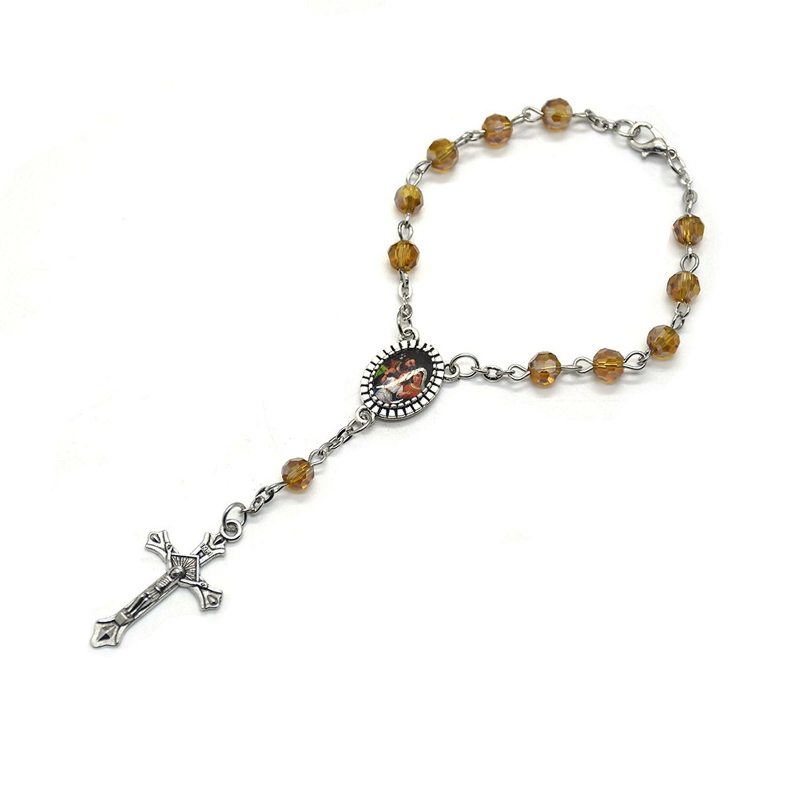 Эмалевый браслет-розарий с крестом, шампанское