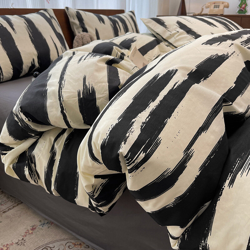 Новый высококачественный комплект постельного белья из чистого хлопка для мальчиков: одеяло, простыня, черно-белый