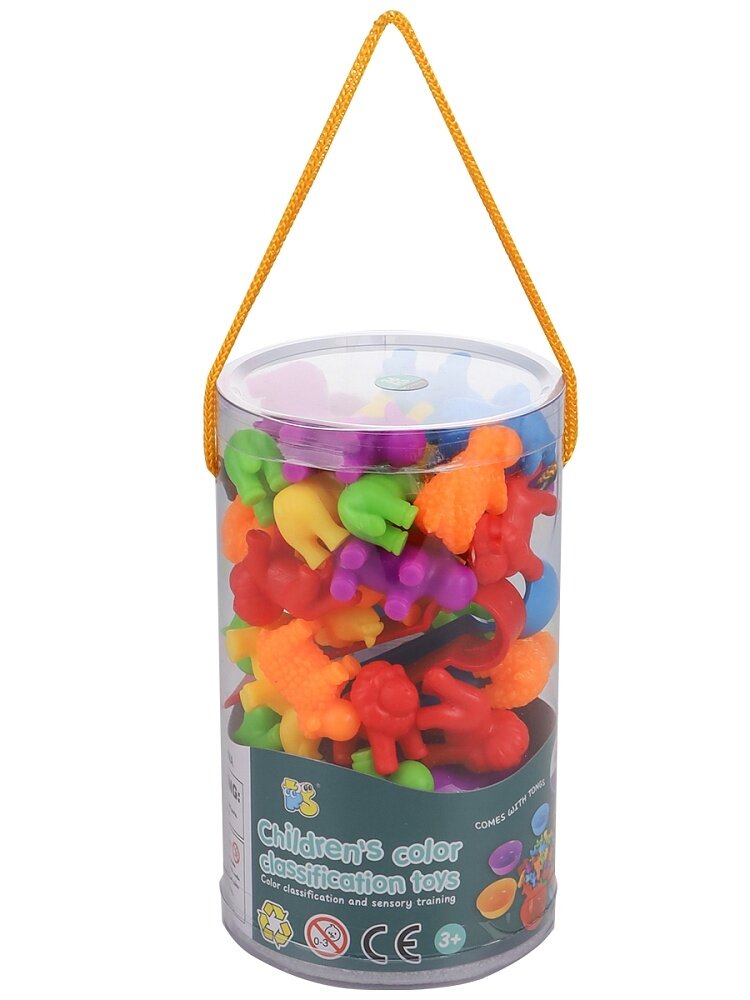 Сортер Рыжий Кот "Учим цвета. Животные", 36 фигур, 6 тарелок, пинцеты