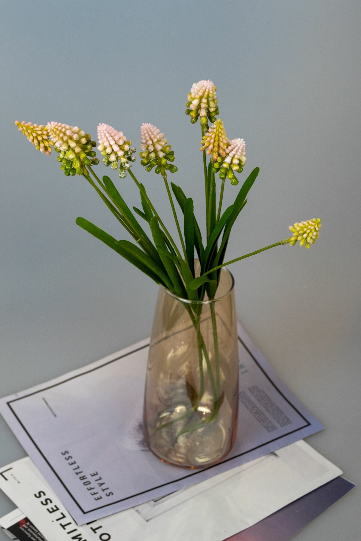 Искусственные цветы для декора весенний букет Мускари гиацинт из силикона розовый 3 ветки 57 см / Реалистичный искусственный цветок