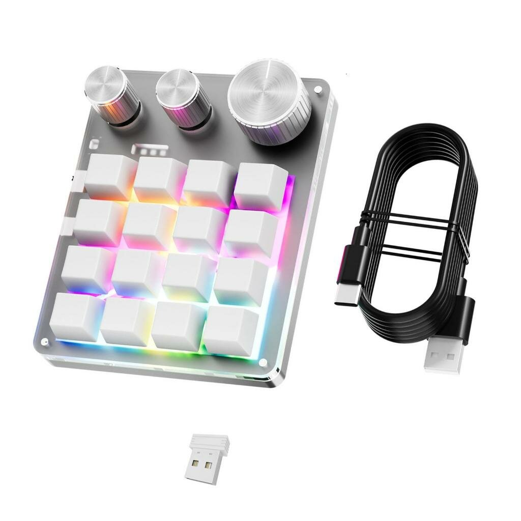 16-кнопочная программируемая клавиатура с 3 регуляторами, Трехрежимный белый