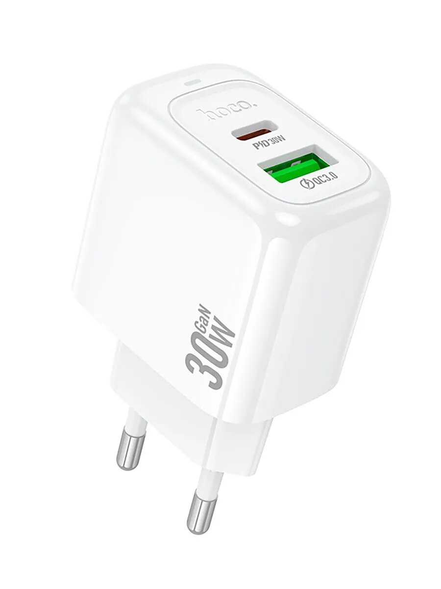 Сетевое зарядное устройство Hoco CS55A GaN PD30W + QC3.0 (Type-C + USB), белый (быстрая зарядка для iPhone, Android)