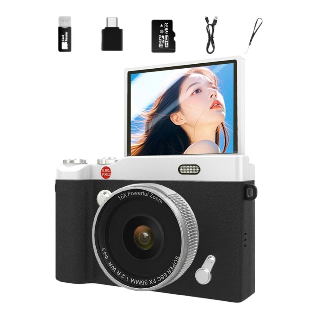 ПЗС-камера с откидным экраном для начинающих студентов HD dual camera mini portable-черный