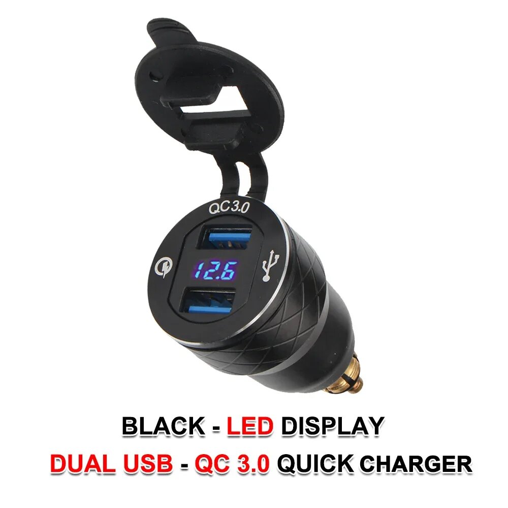 Автомобильный адаптер Dual USB QC 3.0 с LED дисплеем, черный