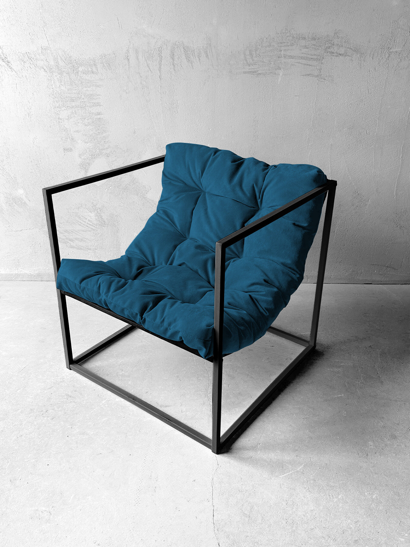 Кресло в стиле лофт Лофтовик + Синий Велюр