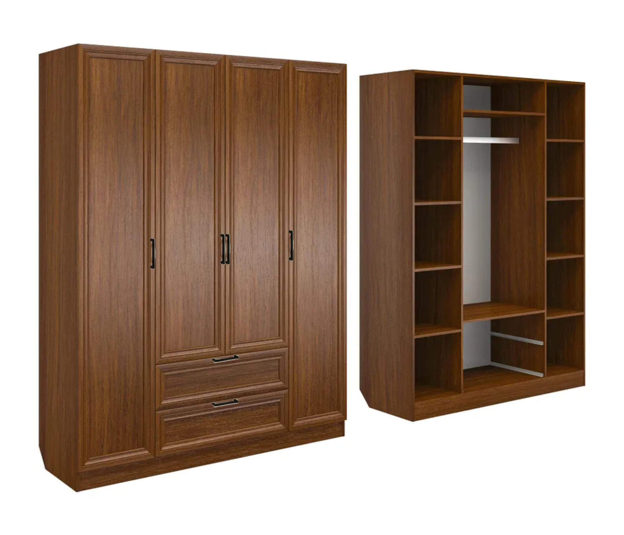 Шкаф распашной, Шкаф для одежы, гардероб 160/210/52 ШК-4/2 Орех
